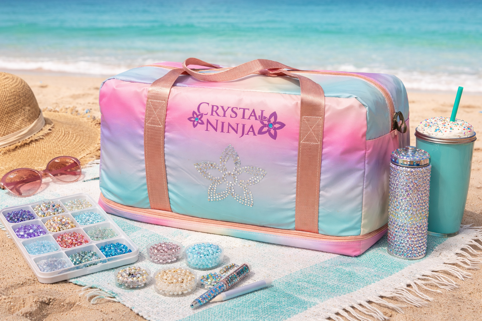 Crystal Ninja Duffle Bling Travel Bag | Rhinestone Supply Carrier ...